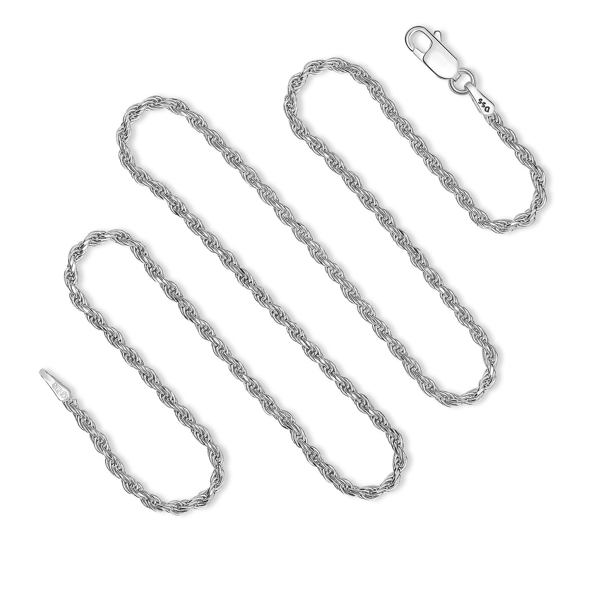 2MM Sterling Silver Rope Chain with Lobster Claw Clasp 16-36 ...